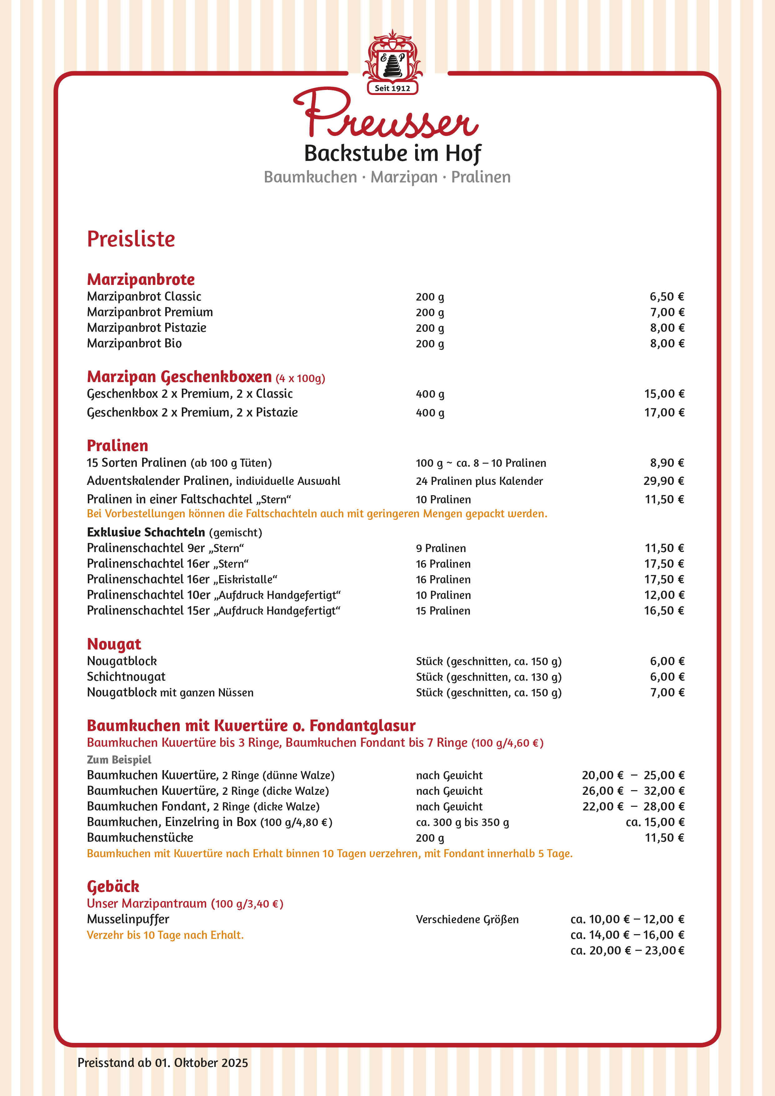 Preisliste · Preusser